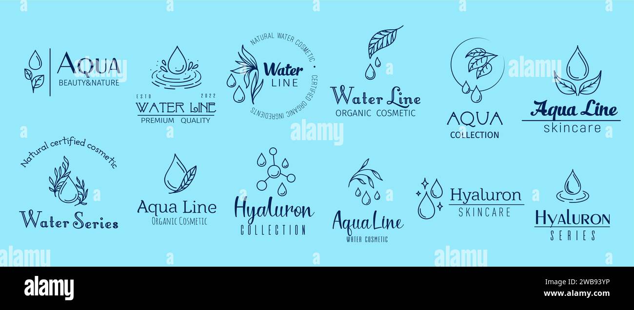 Aqua minimal emblems, hyaluron and water cosmetics, clean, refreshing ...