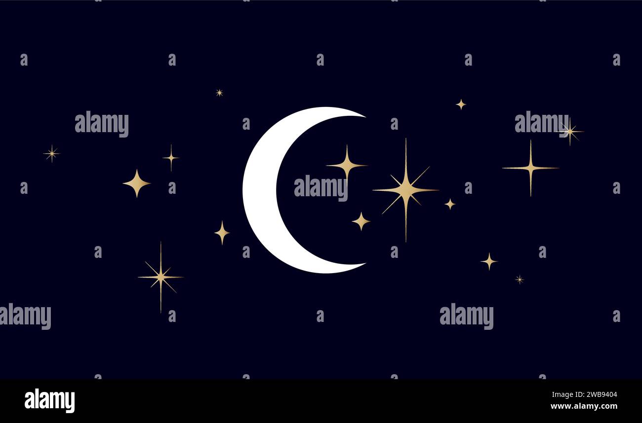 Moon, half moon, crescent with stars. Half moon, crescent with star ...