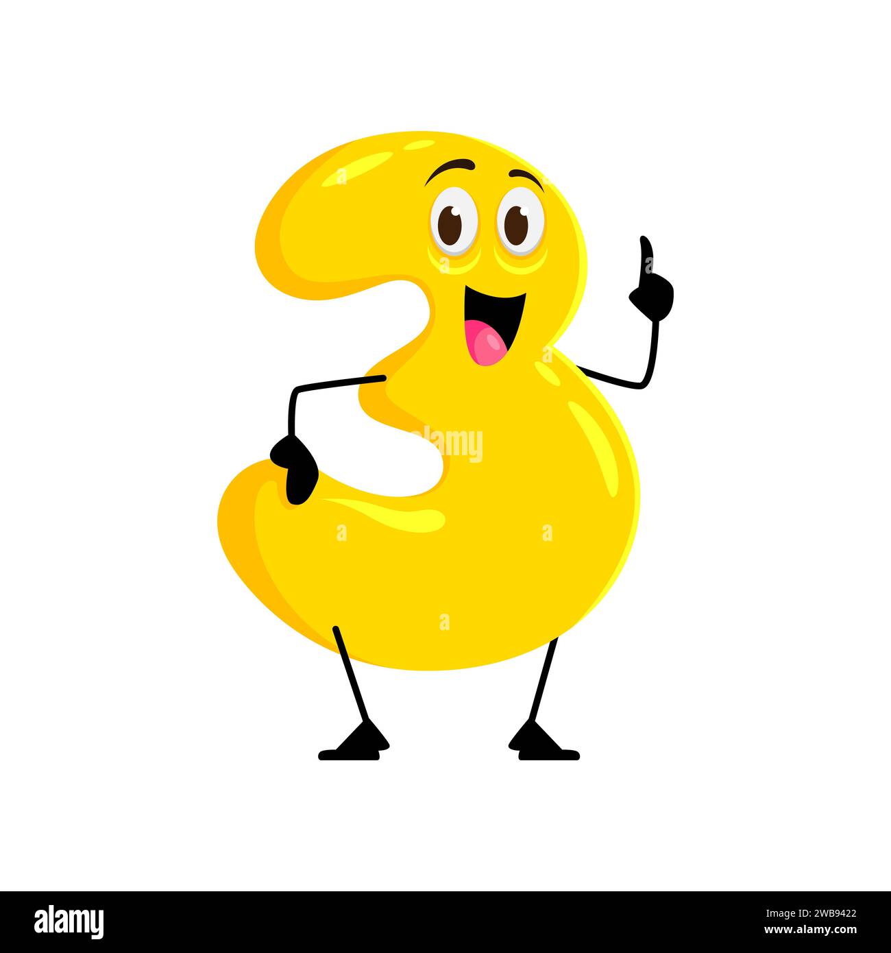 Cartoon math number three character with expressive eyes and cute ...