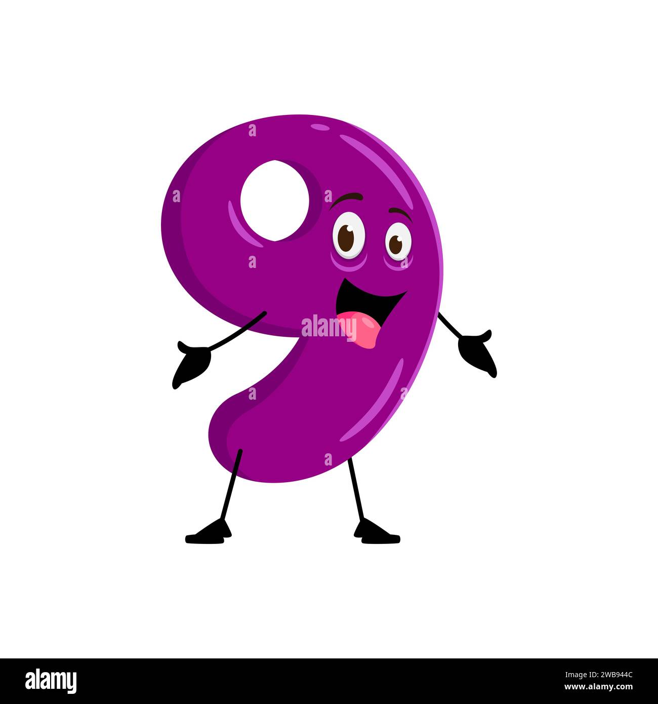 Cartoon math number nine character. Vector funny 9 personage with big ...