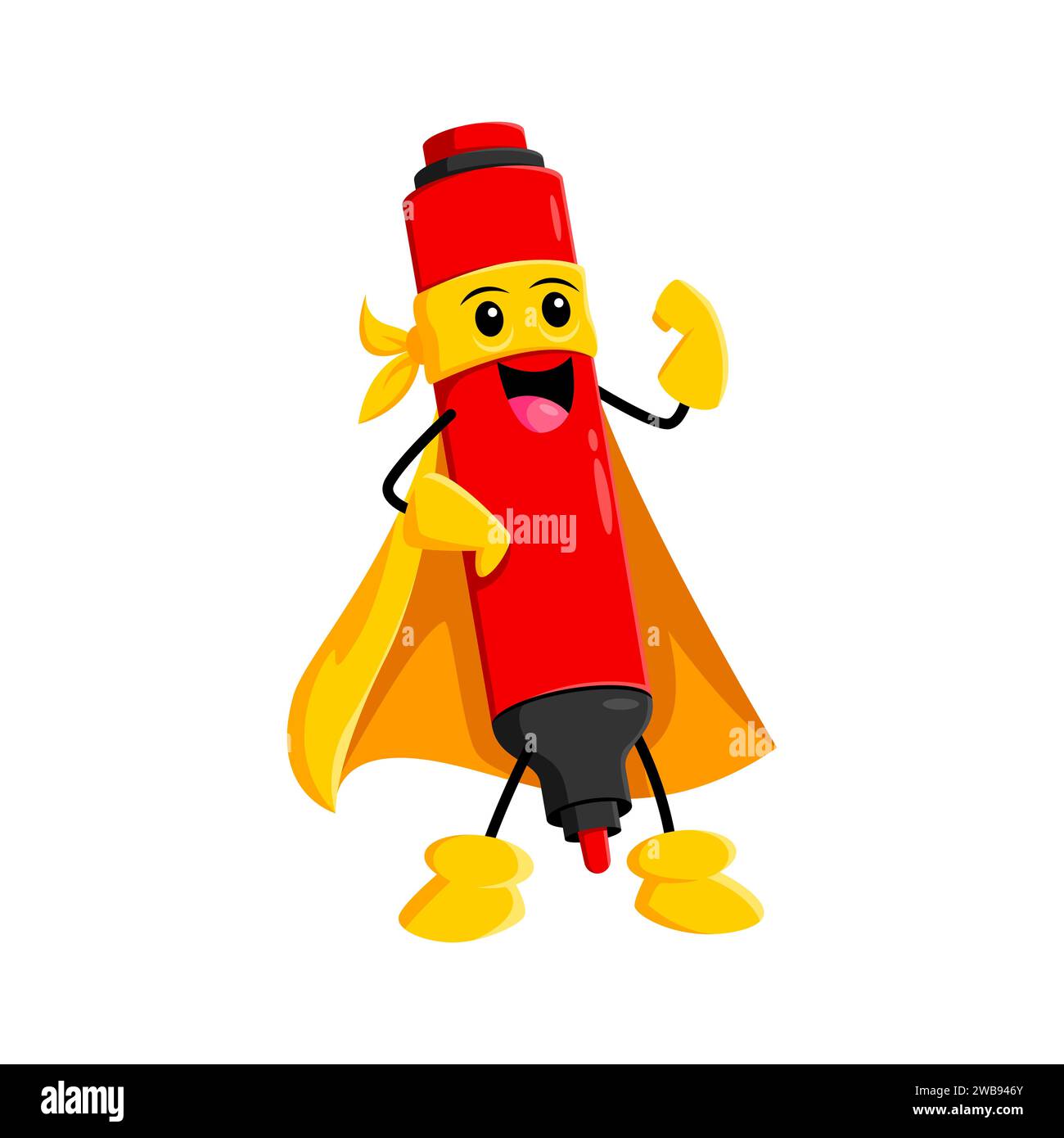Cartoon felt-tip pen school supply superhero and defender character ...