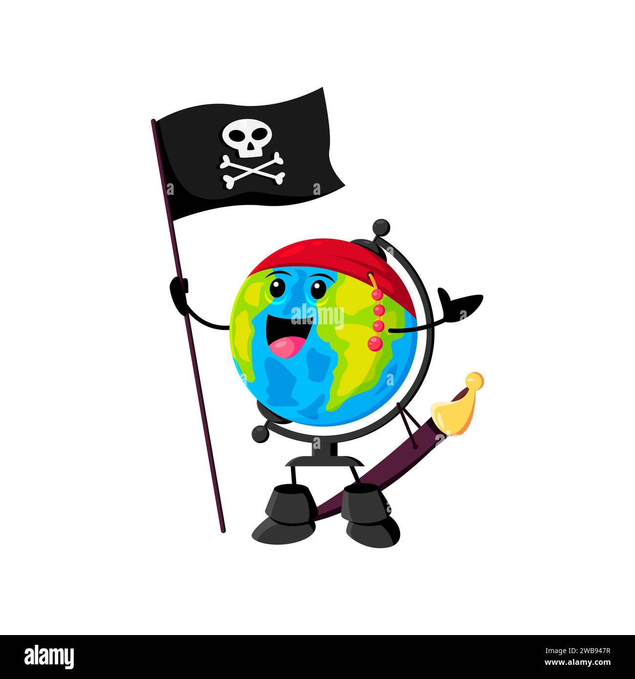 Cartoon globe school supply pirate and corsair character. Isolated ...