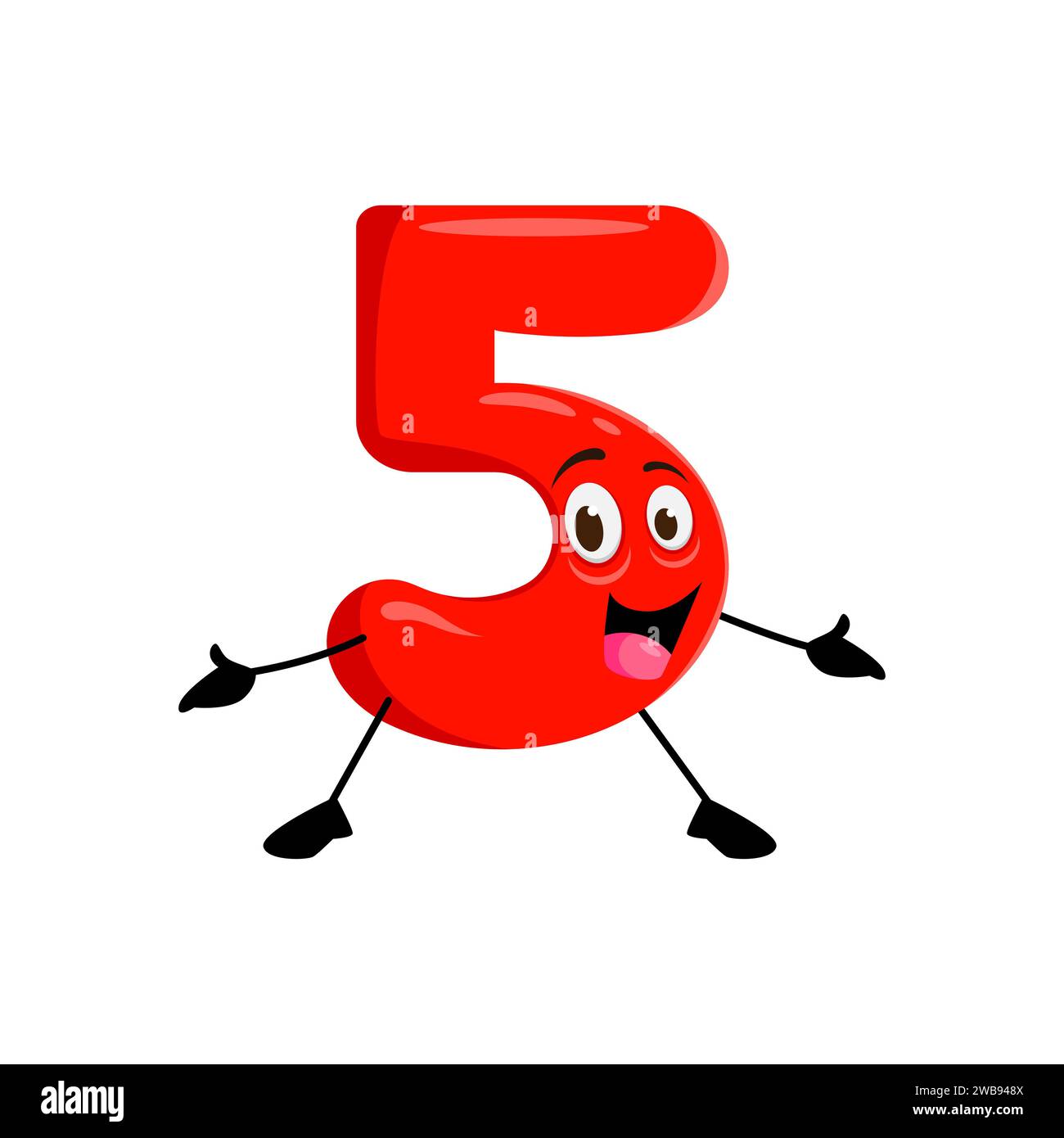 Cartoon funny math number five character. Isolated vector cheerful 5 ...