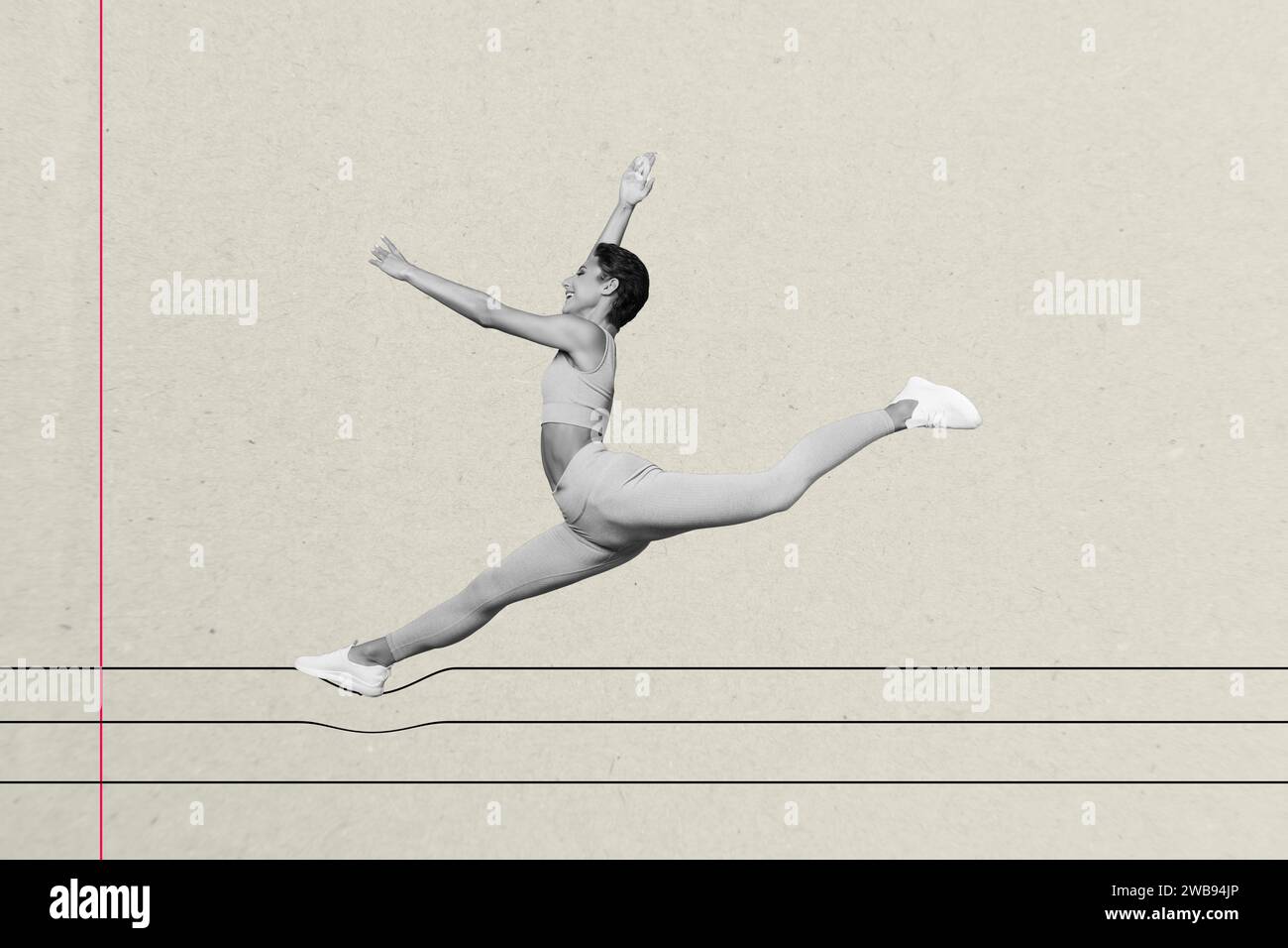 Poster banner collage of lady gymnast doing acrobatics dancing over ...