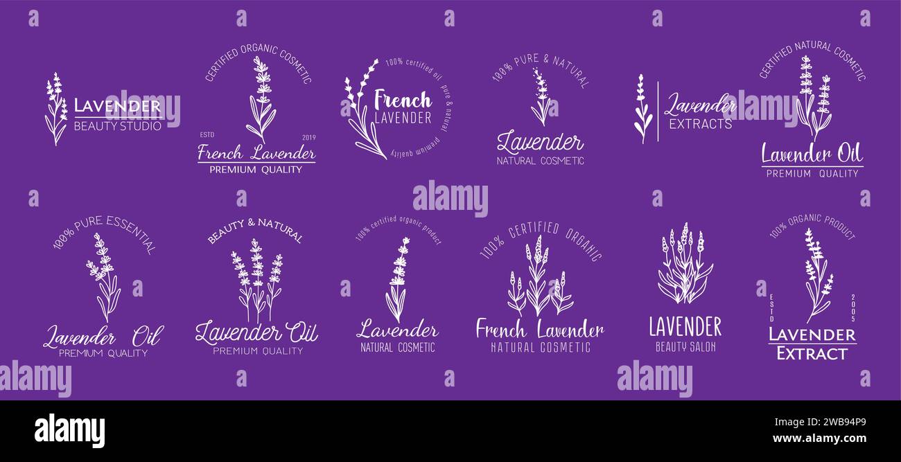 French lavender minimal logo. Oil, natural cosmetics and beauty symbols ...
