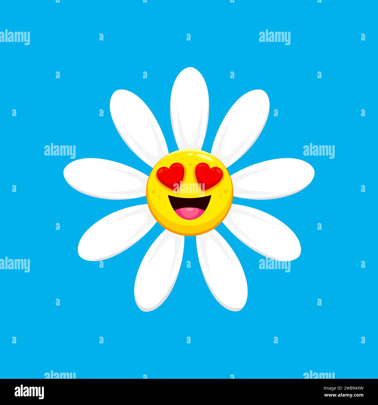 Cartoon chamomile, daisy flower character with loving face emotion ...