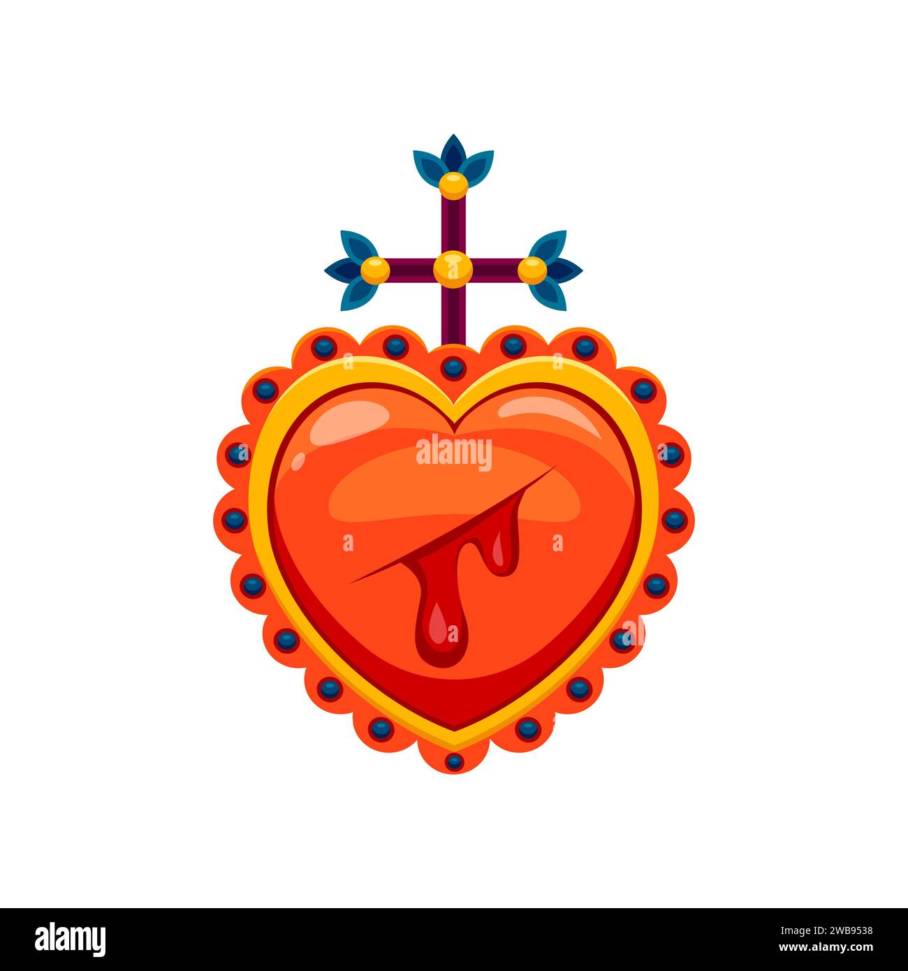 Mexican bleeding sacred heart with cross icon. Christian religion ...