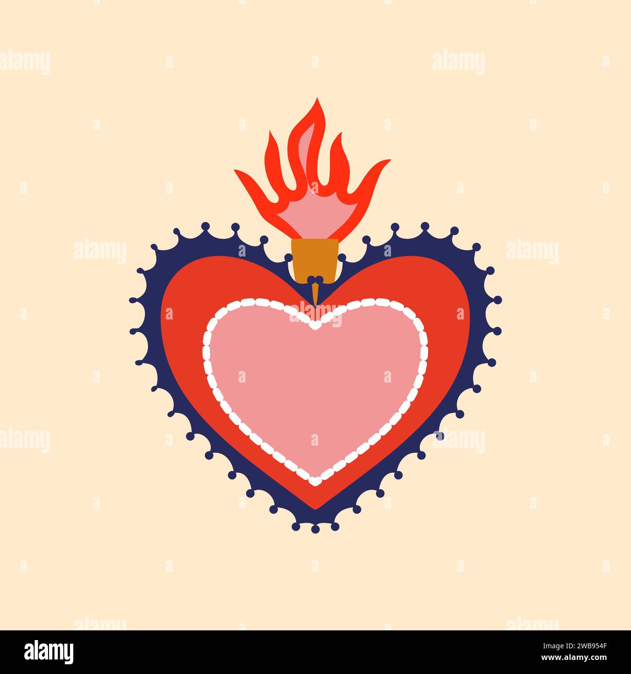 Mexican sacred flaming heart symbol. Mexican Gods heart apparel print ...
