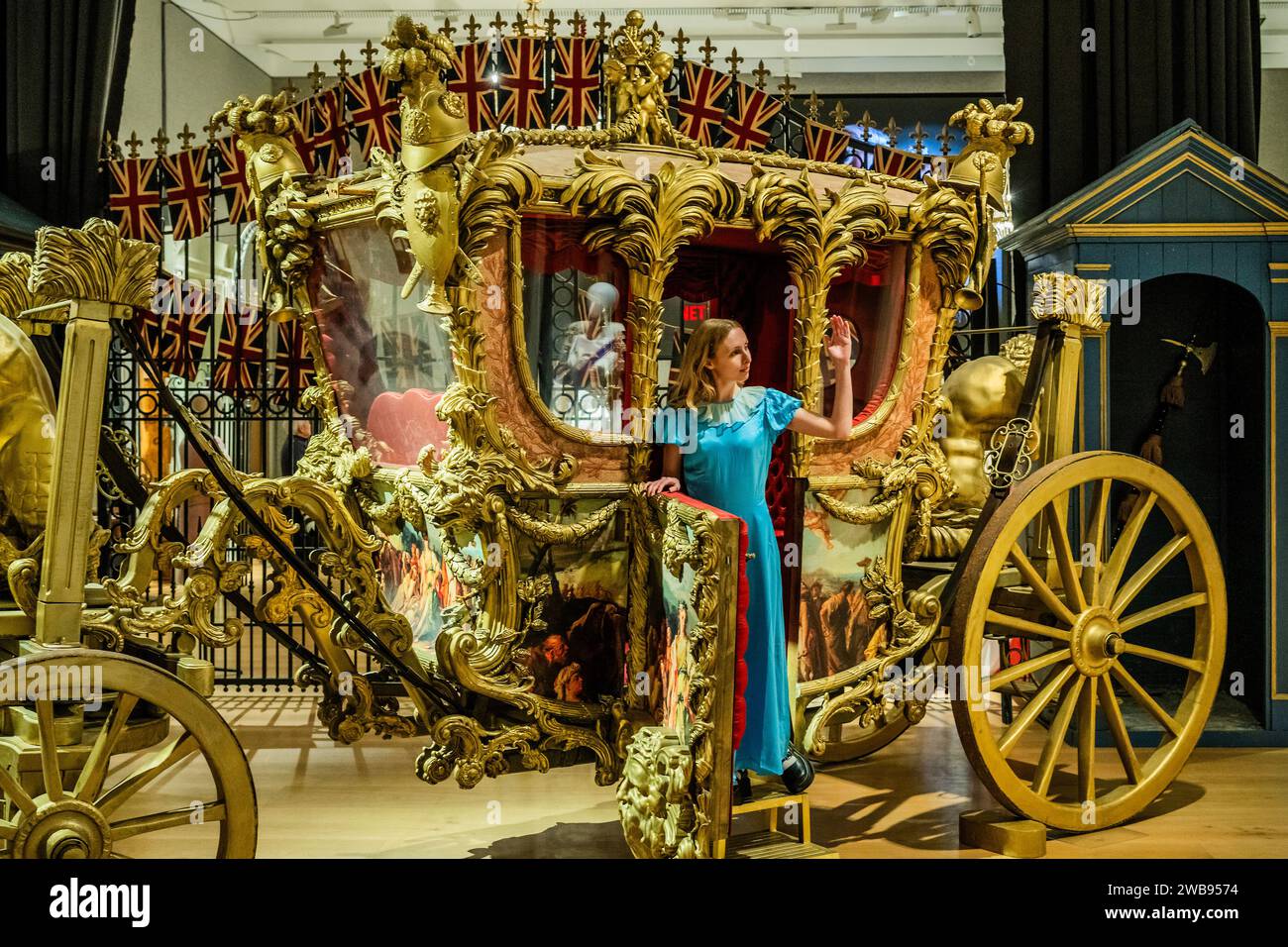 London, UK. 9th Jan, 2024. A reproduction of the Gold State Coach ...