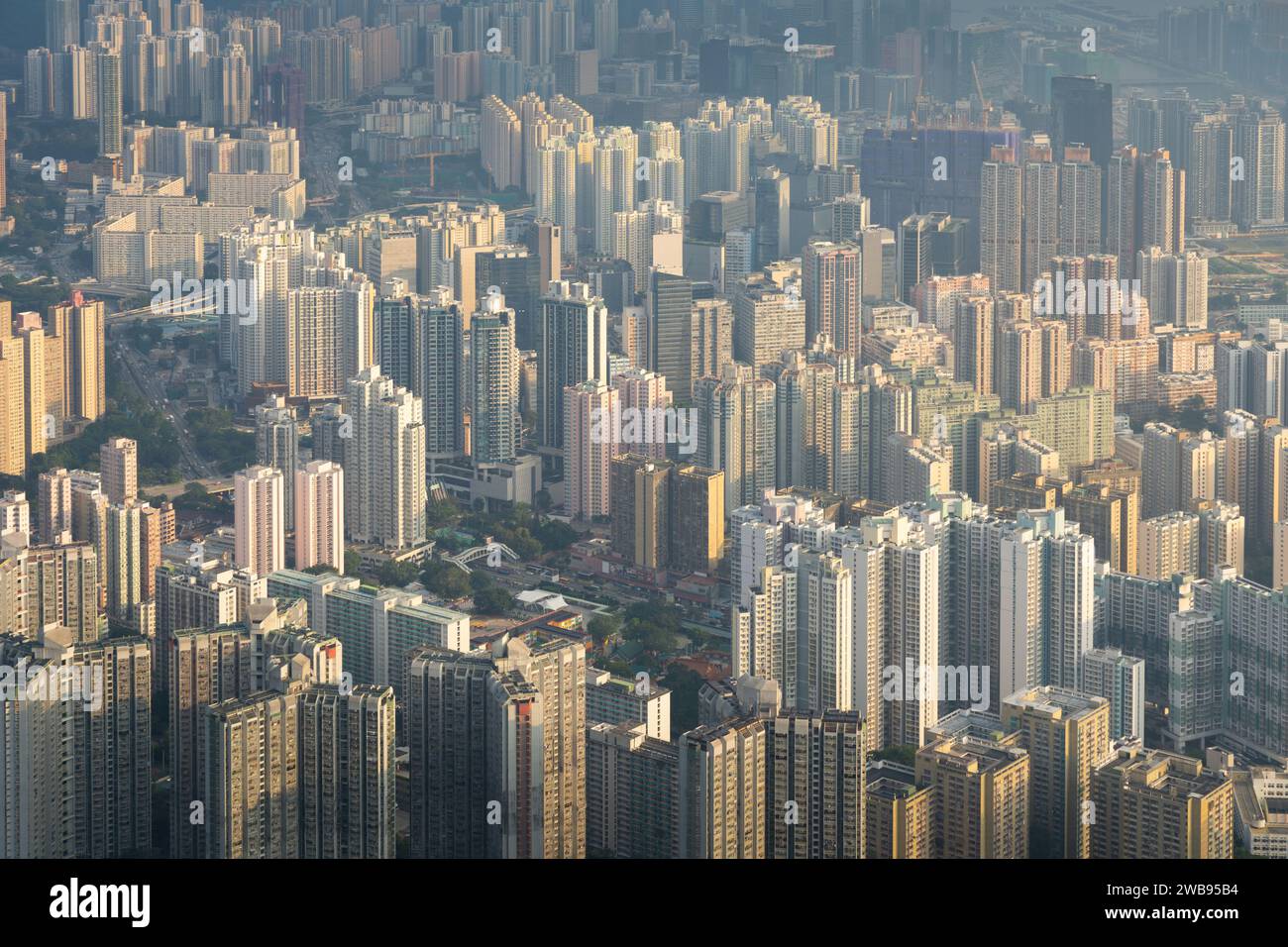 An aerial view of Hong Kong skyscrapers at golden hour Stock Photo - Alamy