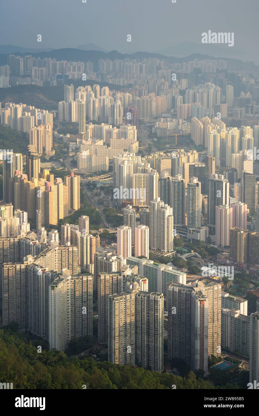 An aerial view of Hong Kong skyscrapers at golden hour Stock Photo - Alamy