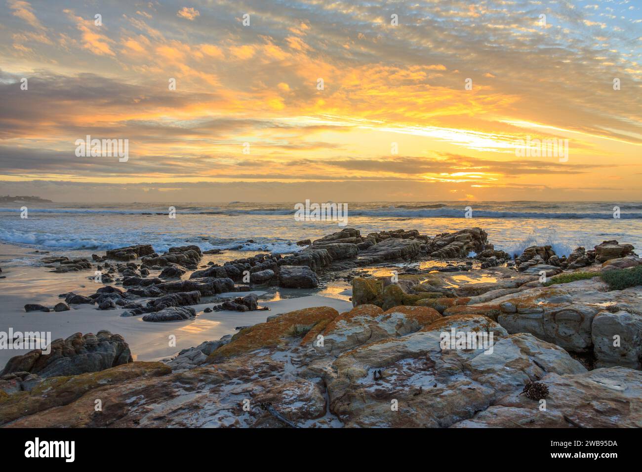 Beautiful sunset and waves at Kommetjie Long Beach, Cape Peninusula ...