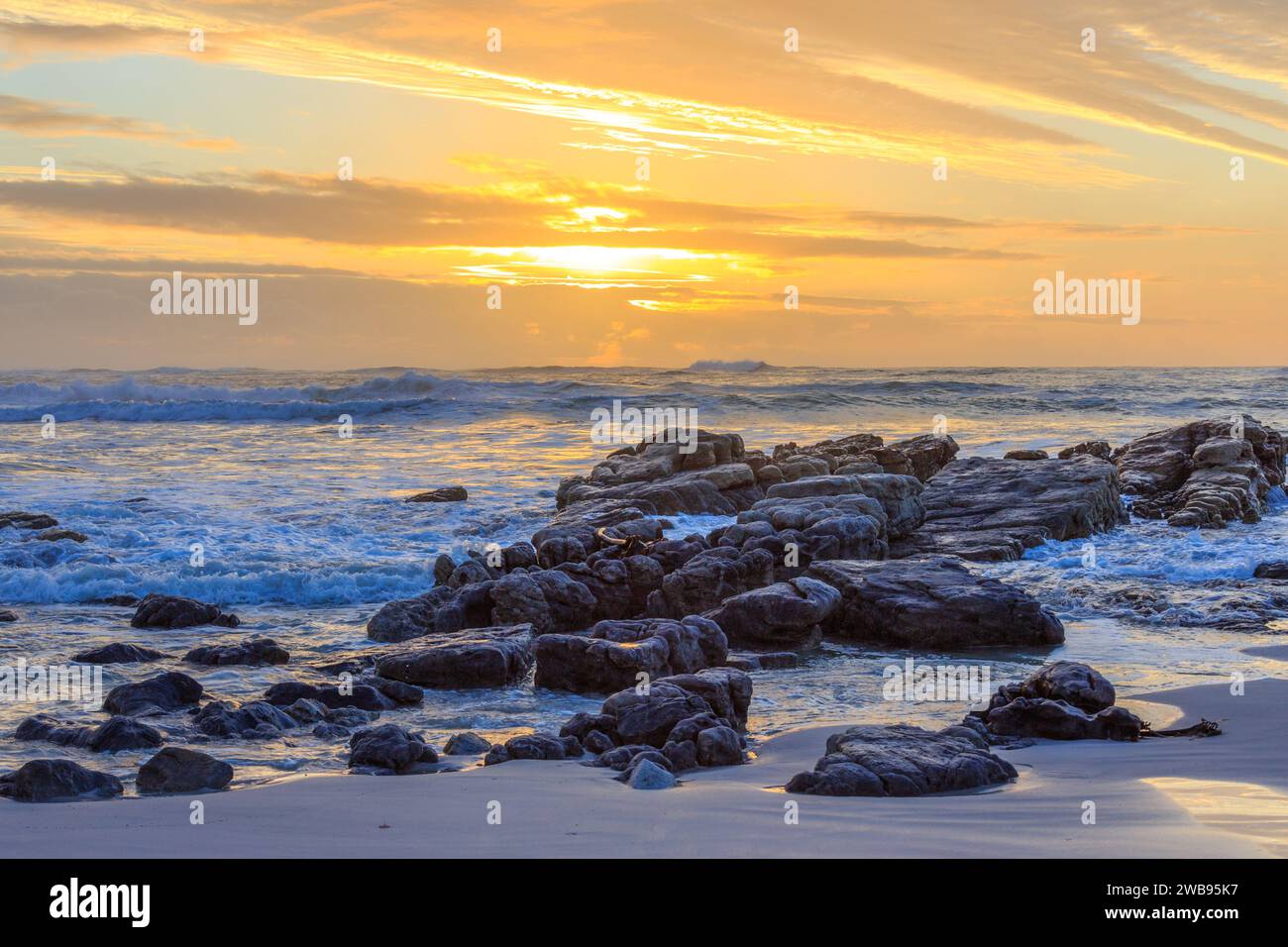 Beautiful sunset and waves at Kommetjie Long Beach, Cape Peninusula ...