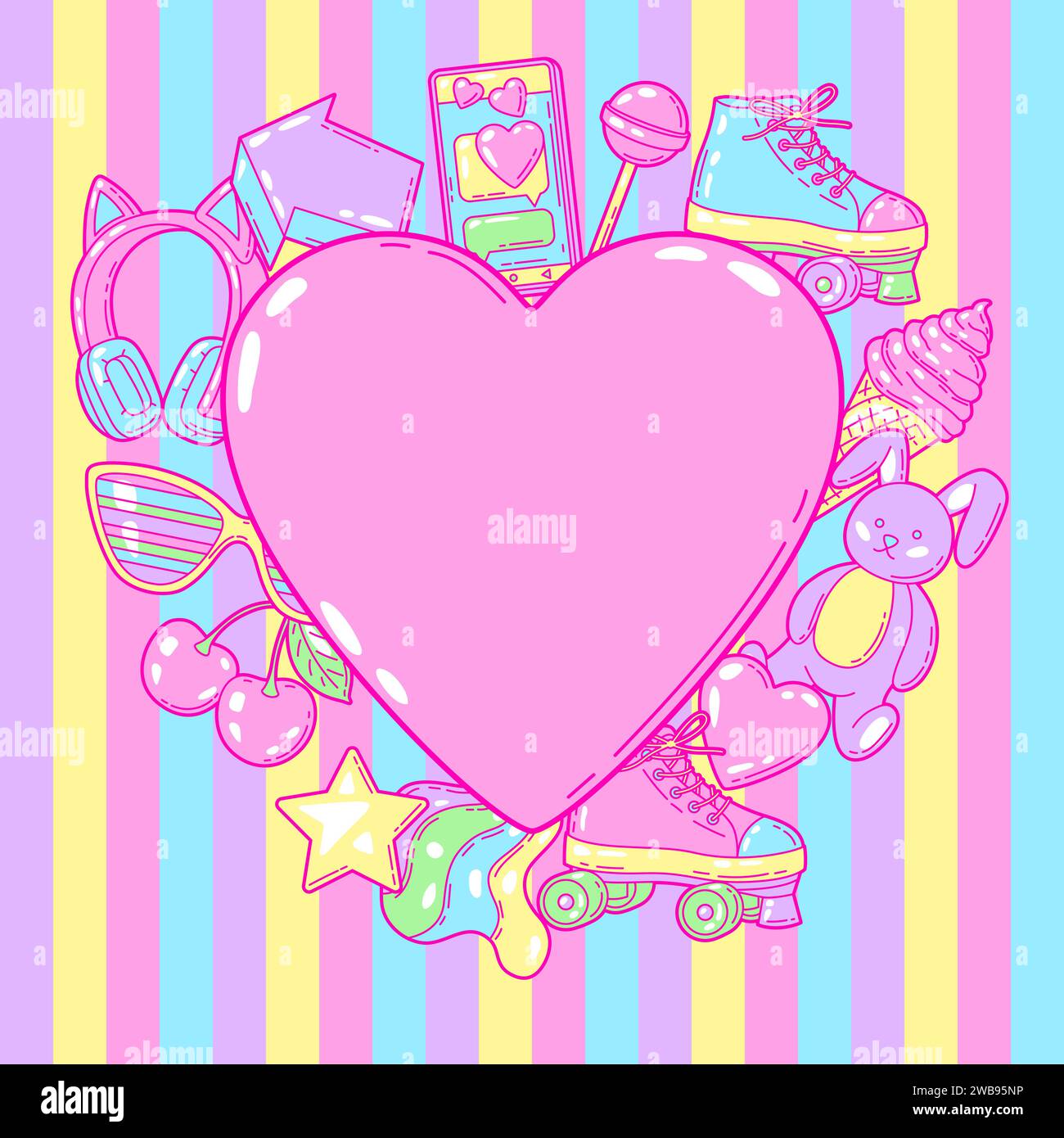 Background with fashion girlish items. Colorful cute teenage ...