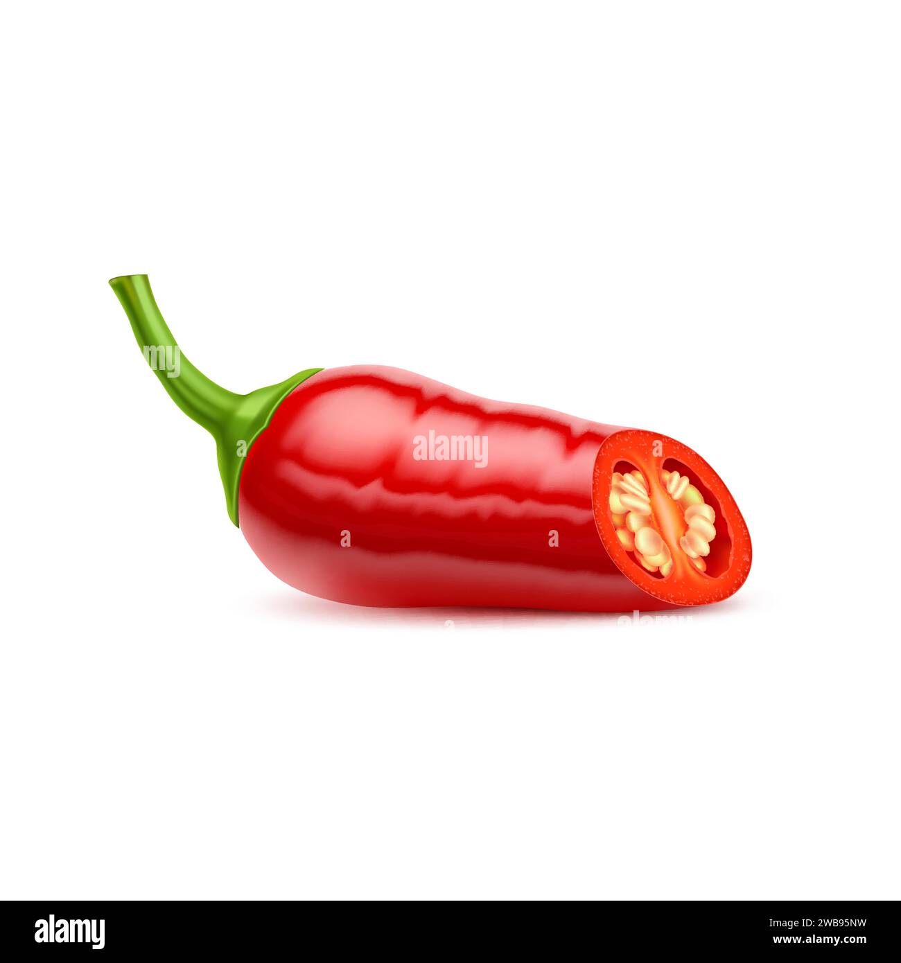 Realistic raw isolated half chili pepper. 3d vector vibrant and fiery ...