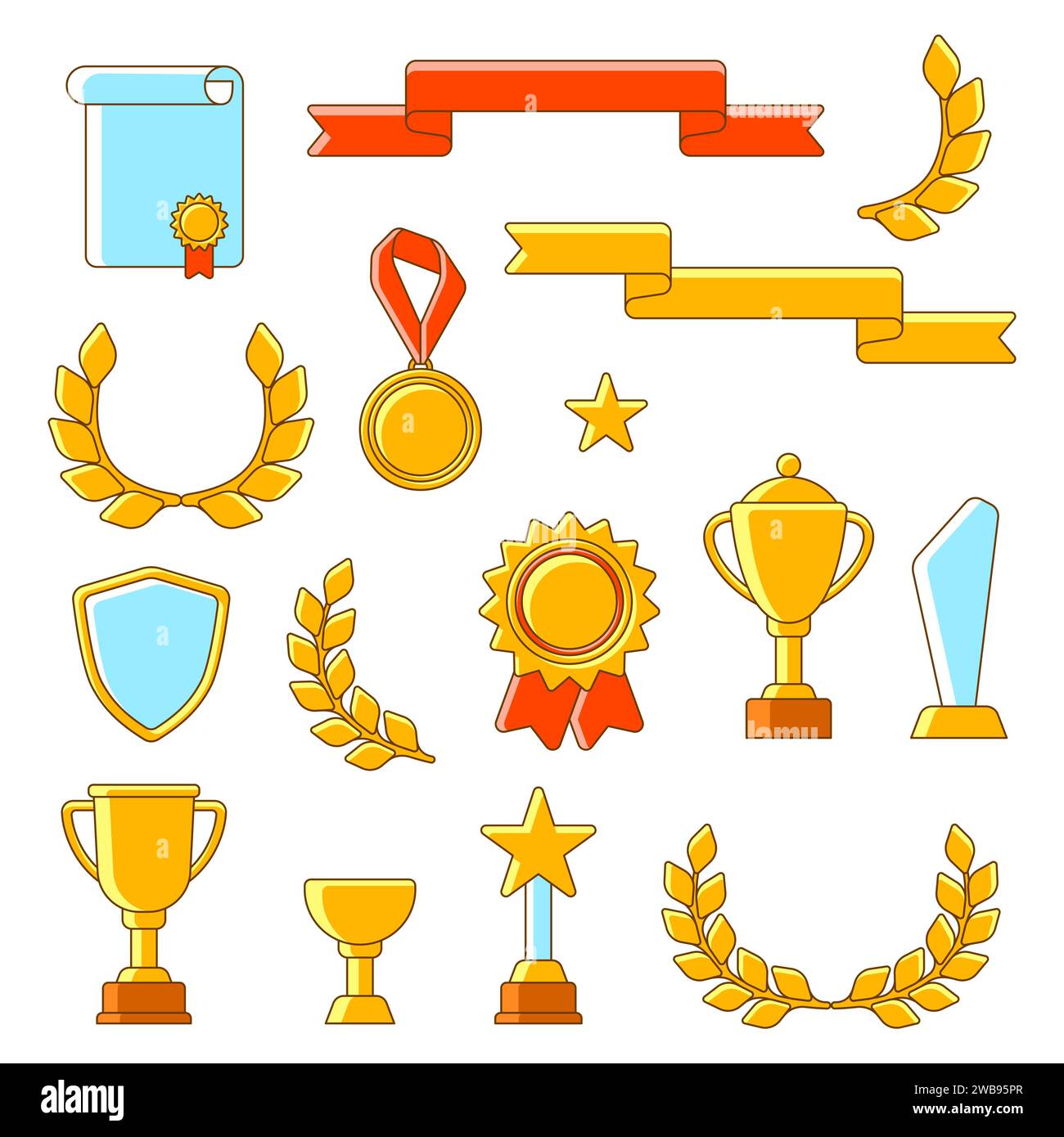 Awards and trophy icons set. Reward items for sports or corporate ...