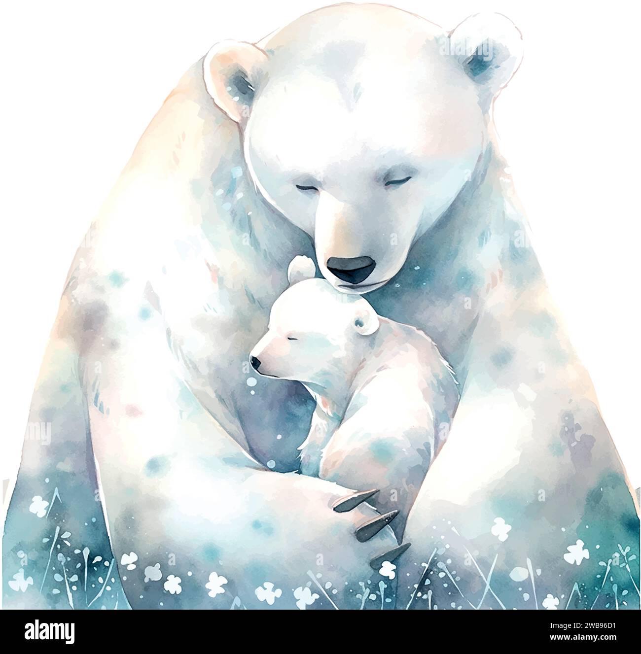 cute polar bear with mother watercolor children's book illustration ...