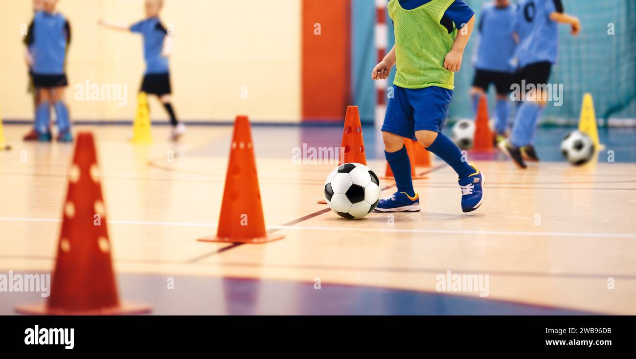 Children in Futsal Training. Indoor Soccer Class for Kids at School ...