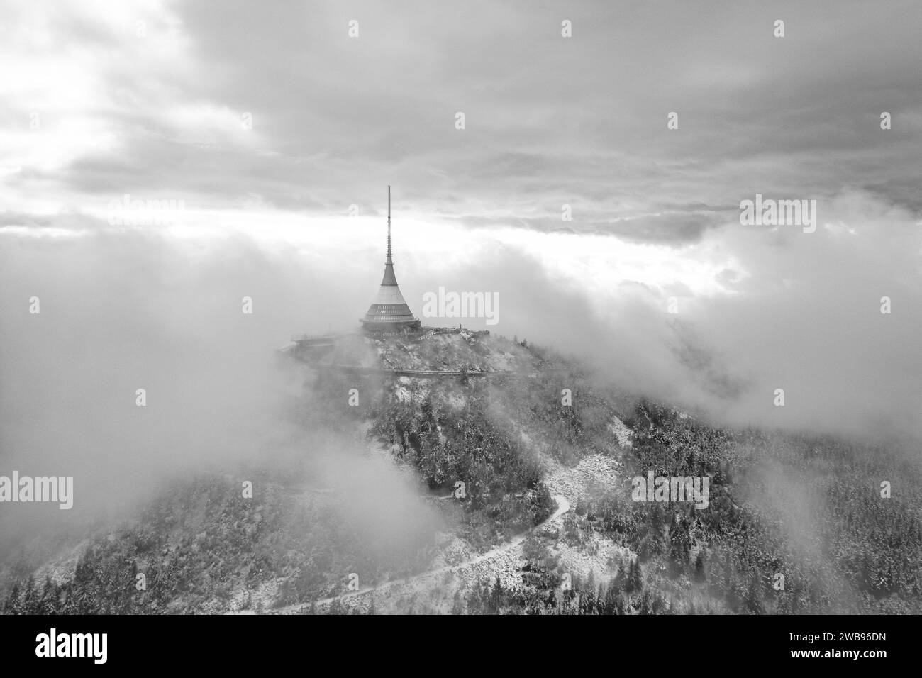 Jested mountain with modern hotel and TV transmitter on the top ...