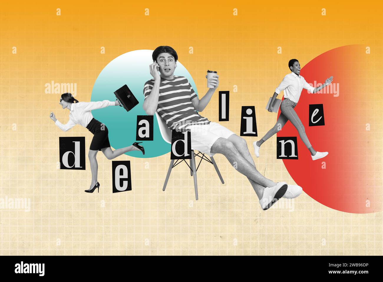 Creative collage picture illustration black white filter scary shocked ...