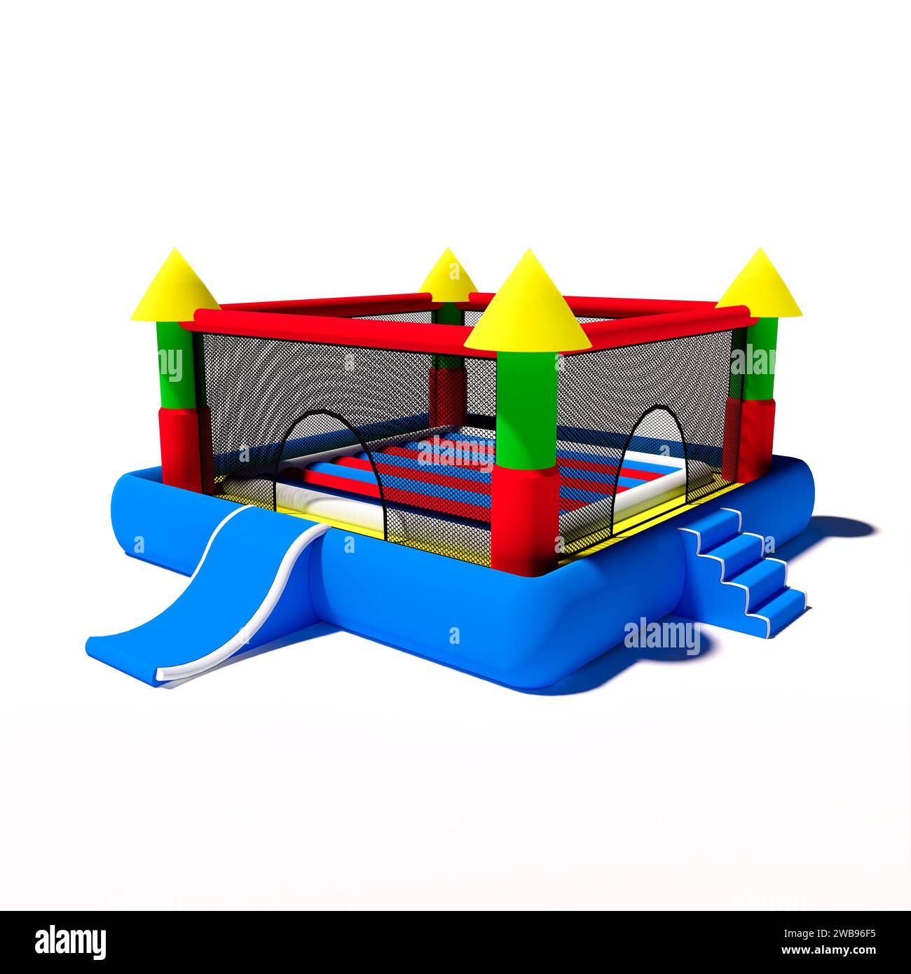 Bounce bouncy castle house isolated on white background. 3D rendering ...