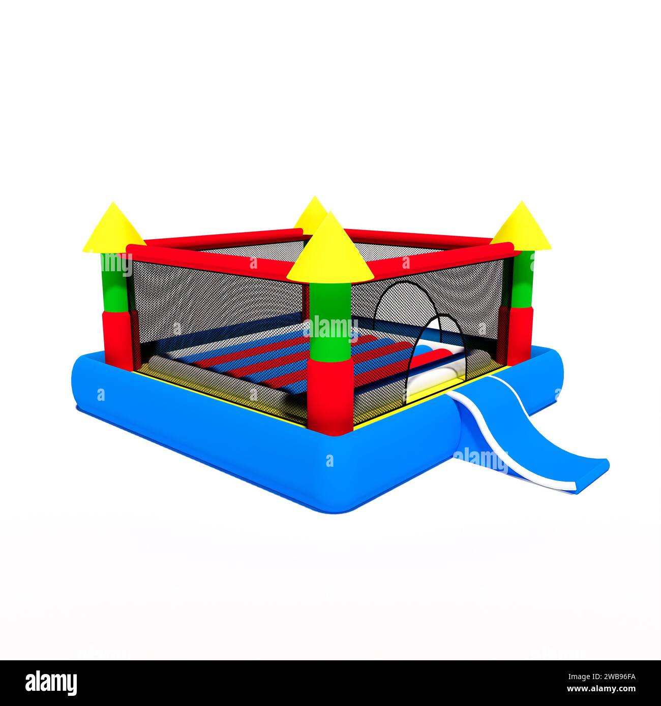Bounce bouncy castle house isolated on white background. 3D rendering ...