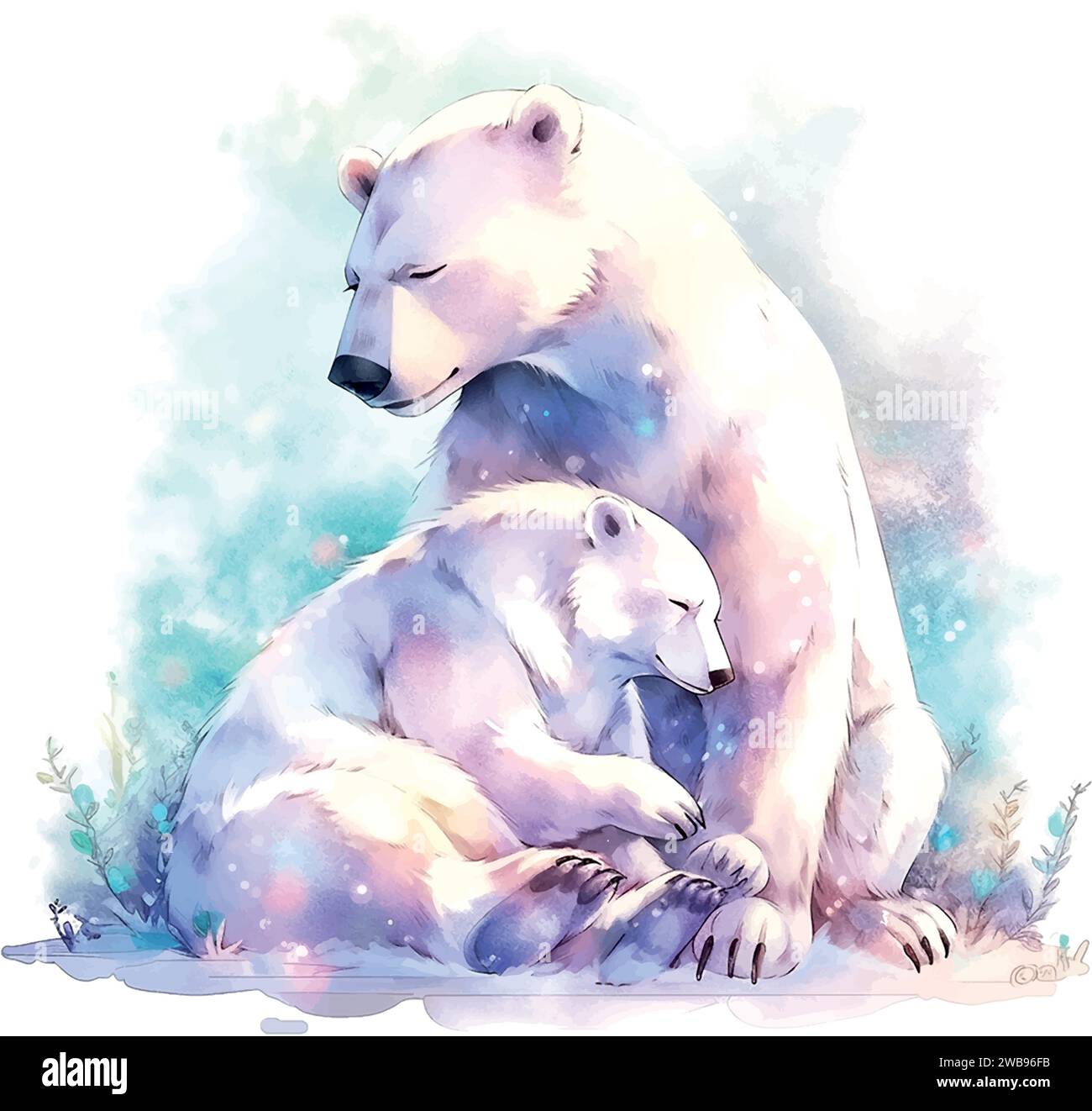 cute polar bear with mother watercolor children's book illustration ...