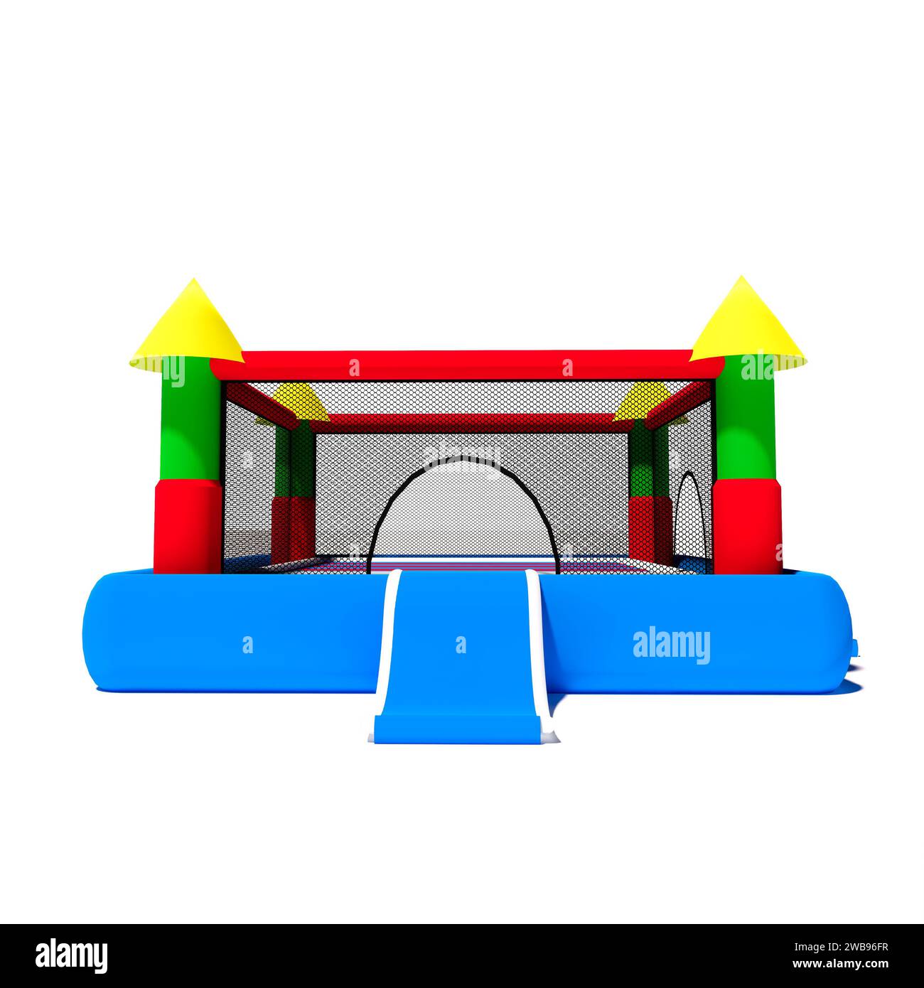 Bounce bouncy castle house isolated on white background. 3D rendering ...