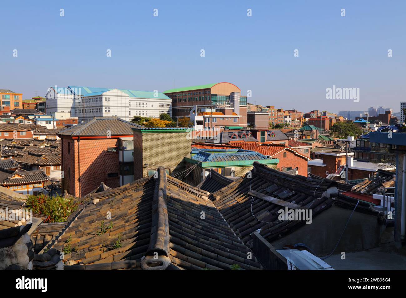 Bukchon Hanok Village in Seoul, South Korea. Old town rooftops ...