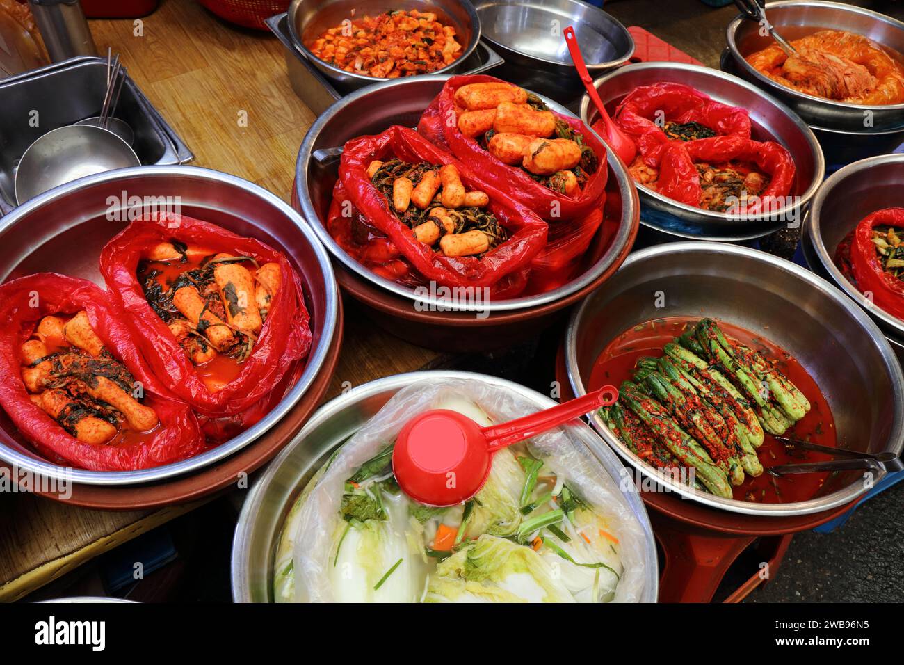 Kimchi varieties - Korean food at traditional Gwangjang Market in ...