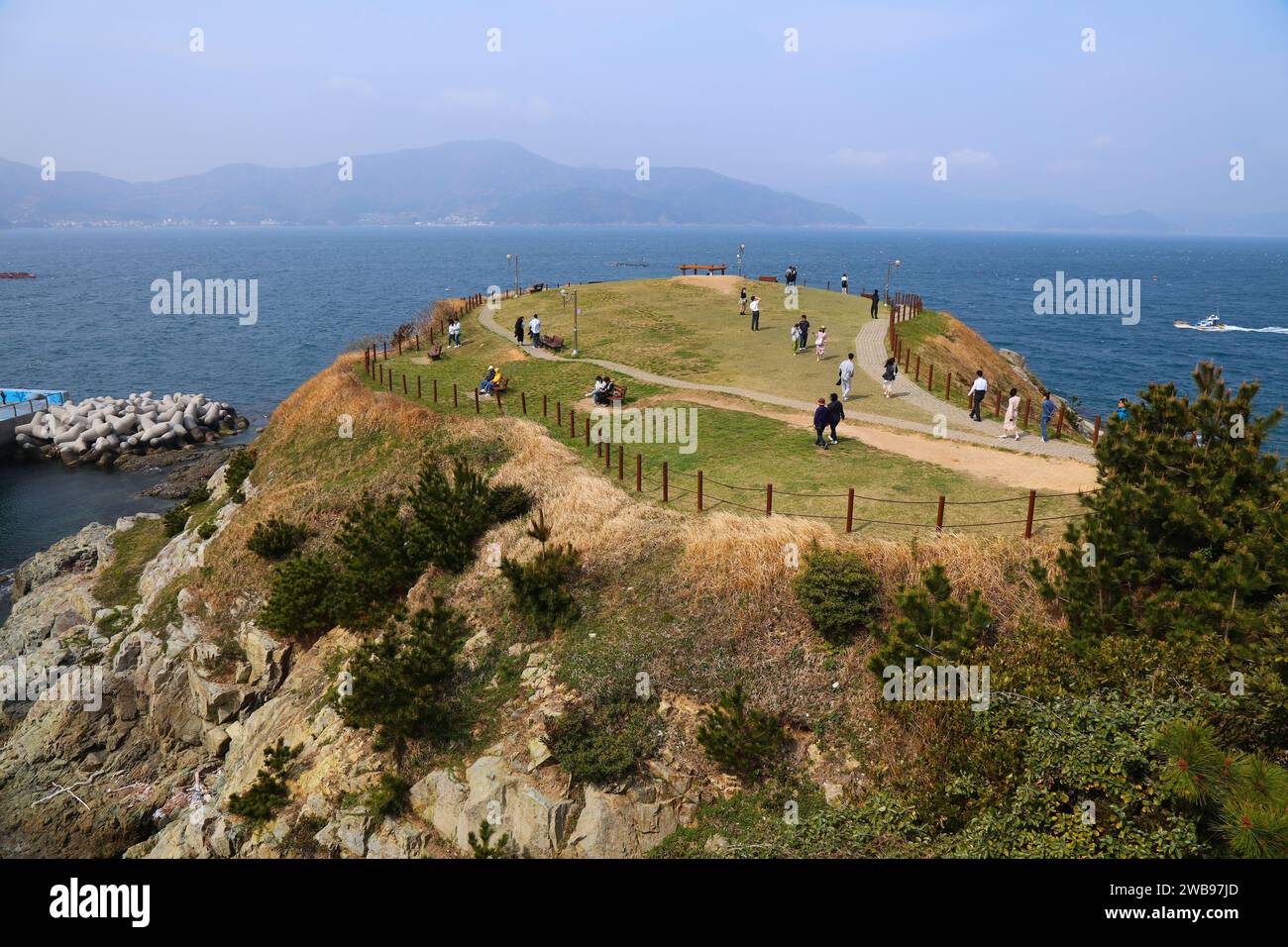 GEOJE, SOUTH KOREA - APRIL 1, 2023: Tourists visit viewpoints on Windy ...