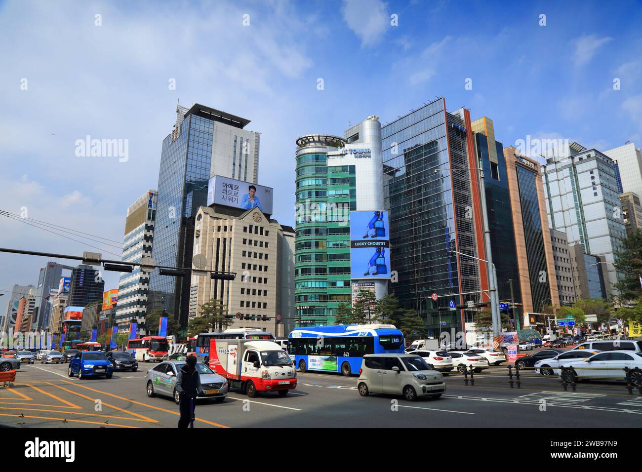 SEOUL, SOUTH KOREA - APRIL 7, 2023: Vehicles drive on Gangnam-daero ...
