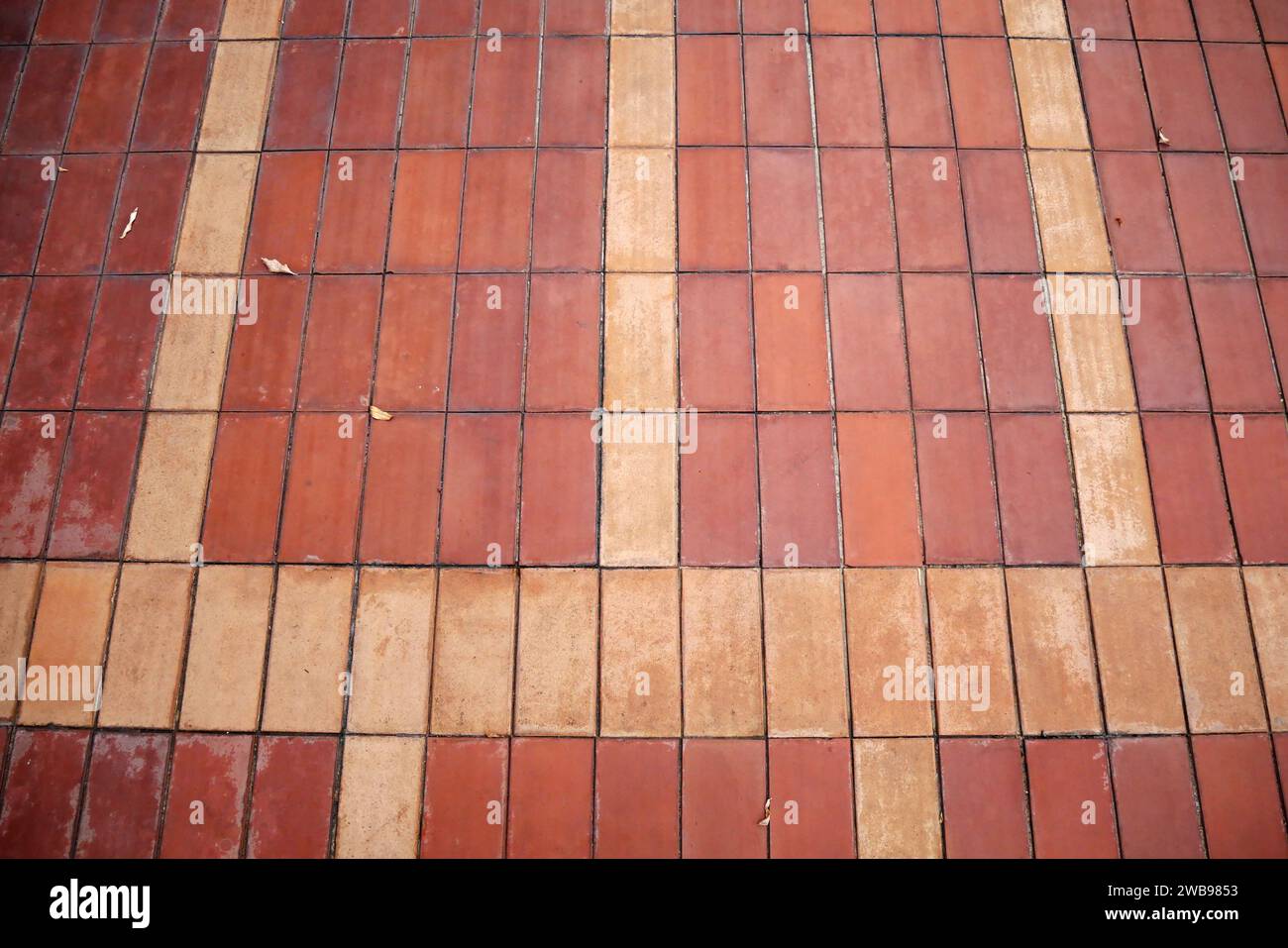 Red brick tile floor neatly arranged on a patterned texture background ...