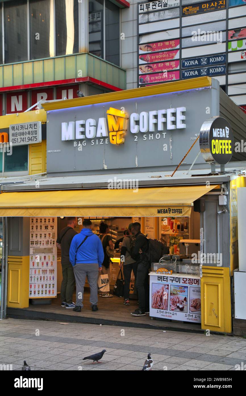 BUSAN, SOUTH KOREA - MARCH 29, 2023: People visit Mega Coffee shop in ...
