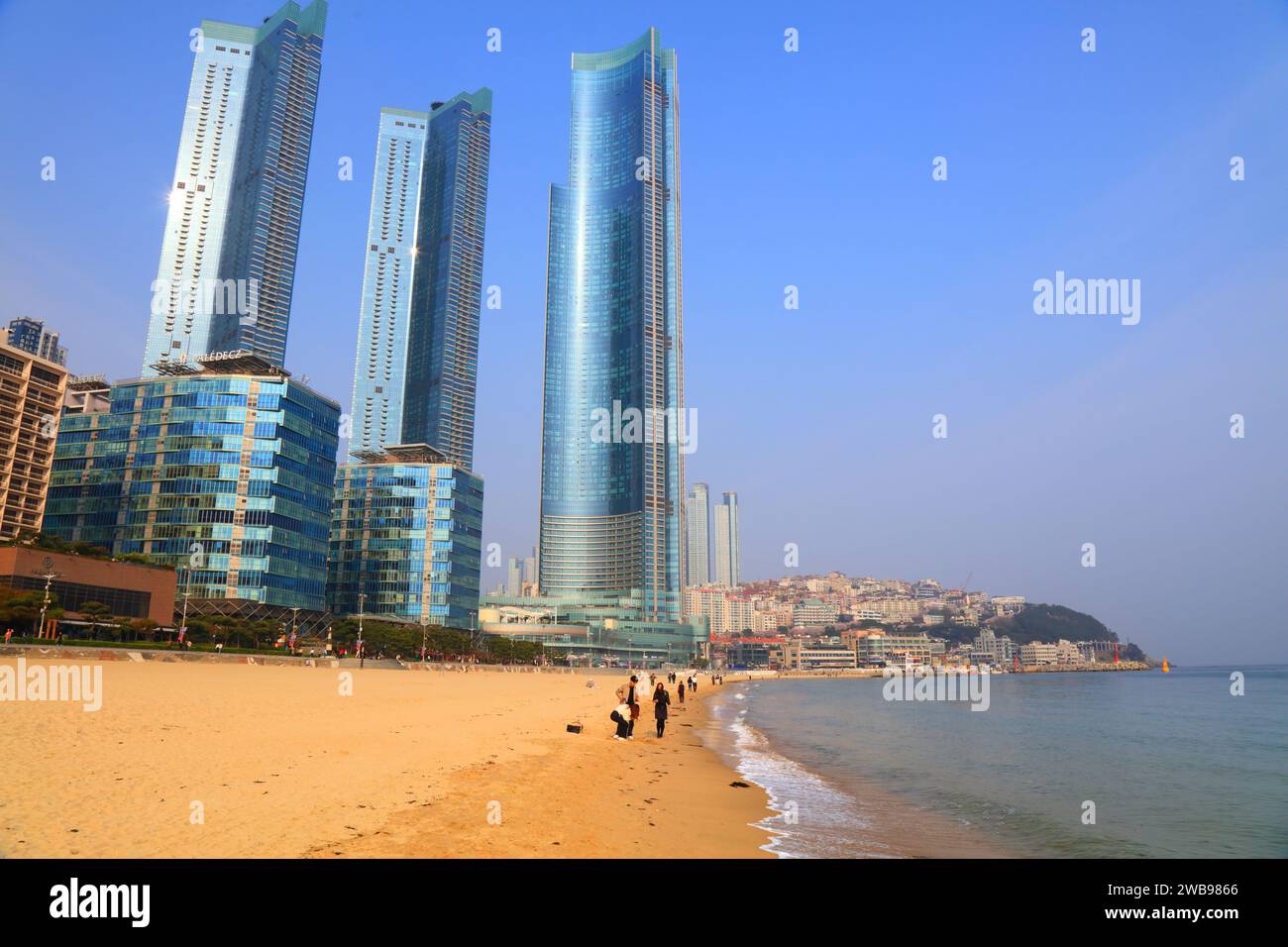 BUSAN, SOUTH KOREA - MARCH 29, 2023: Haeundae beach with Haeundae LCT ...