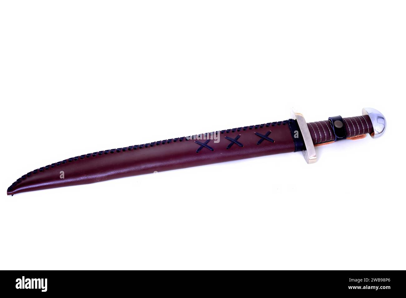 Sword hilt pommel blade and handle in scabbard isolated over white ...