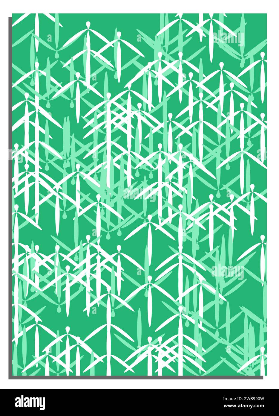 Vertical green abstract background with petals and leaves, cover, title ...