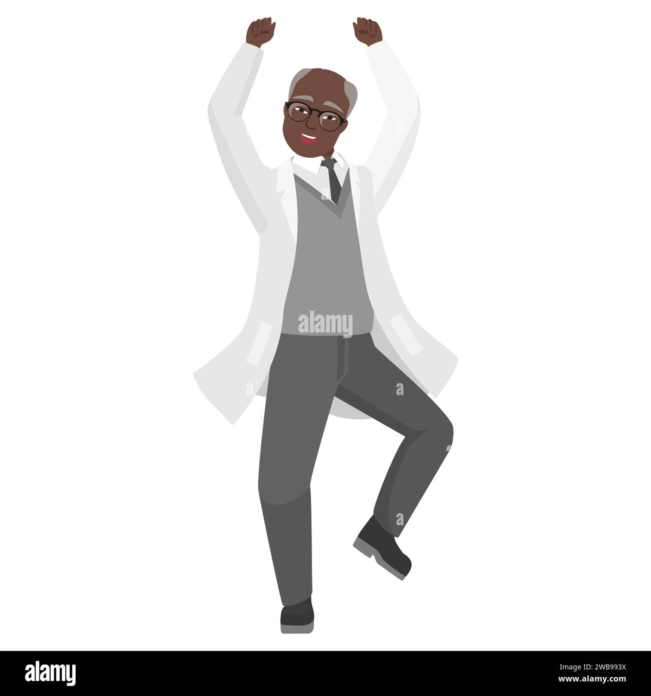 Happy doctor man with raised hands. Excited successful medical worker ...