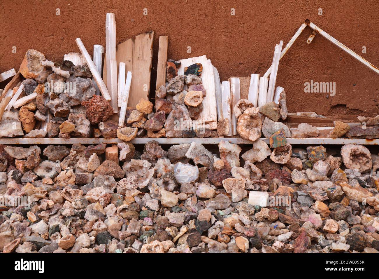 Precious minerals, crystals and rocks in a local market in Ouarzazate ...