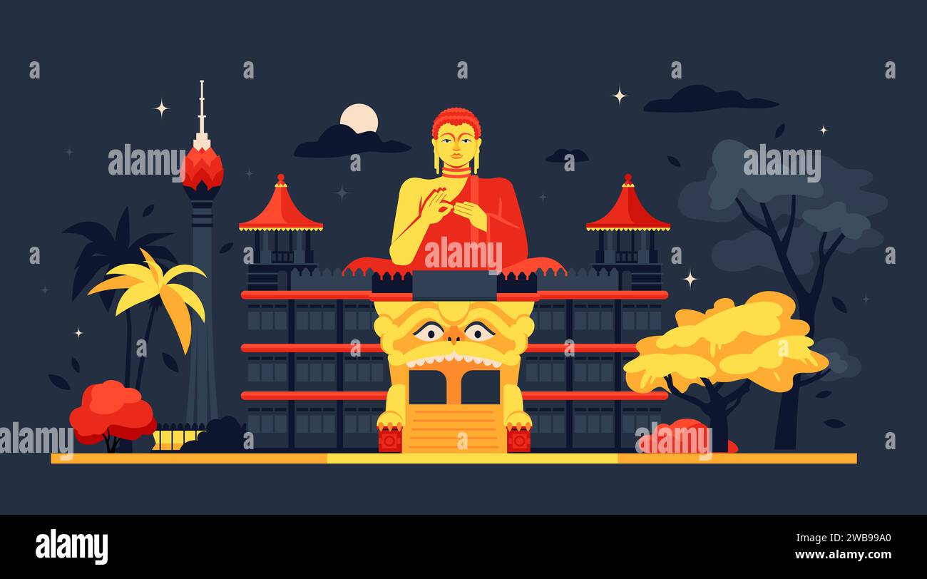 Dambulla Cave Temple - modern colored vector illustration Stock Vector ...