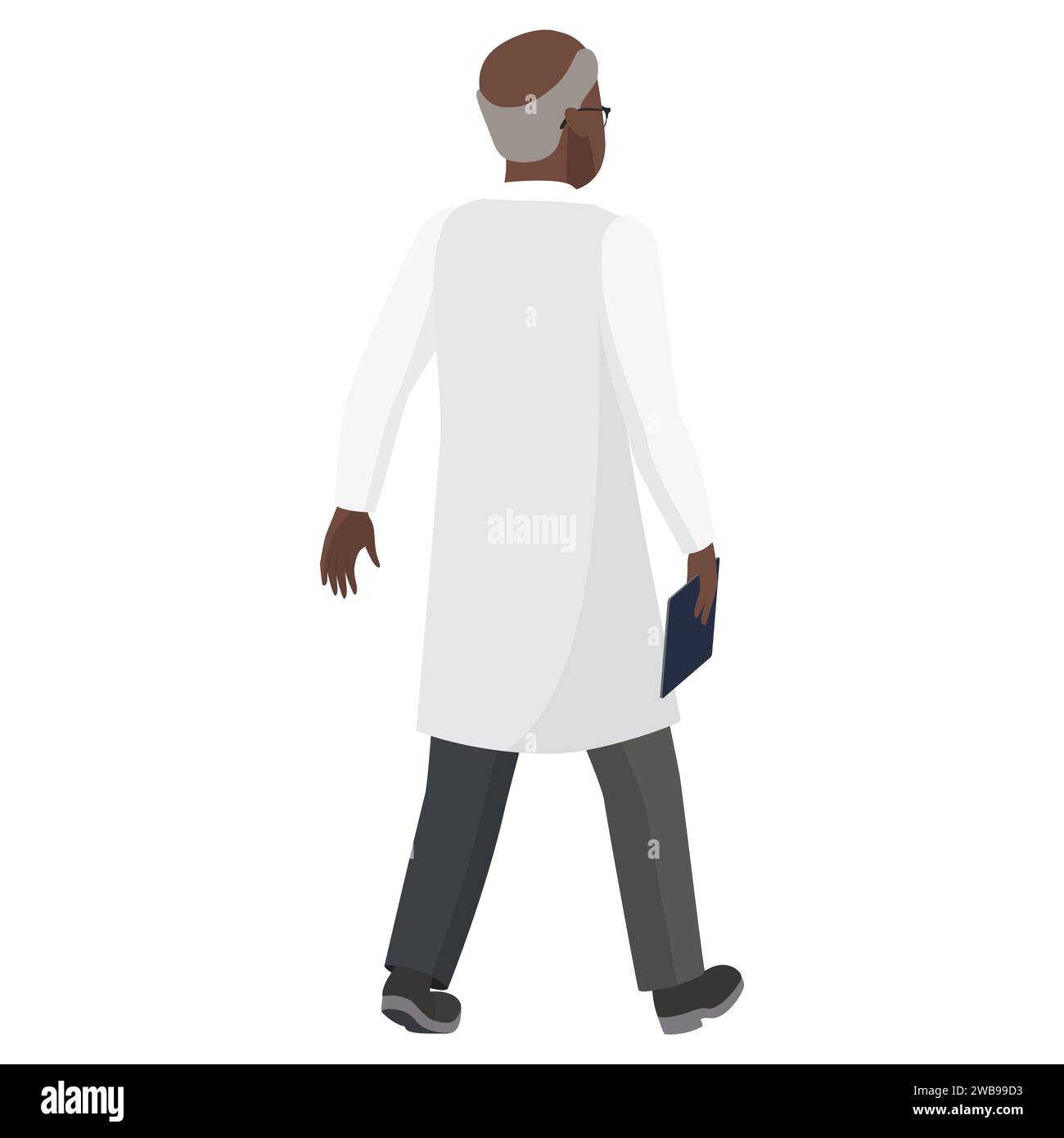 Back view of walking doctor man. Hospital clinical worker in white coat ...