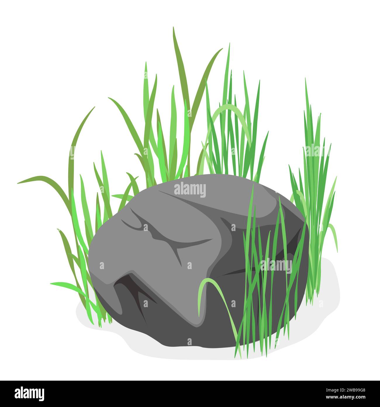 Ground stone with grass. Landscape design, boulders with plants, nature ...