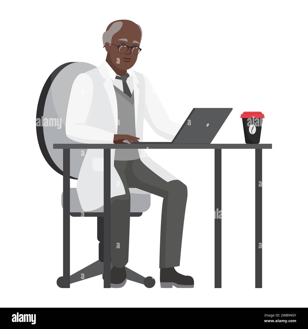 Doctor man working at the table. Hospital worker in white coat in ...