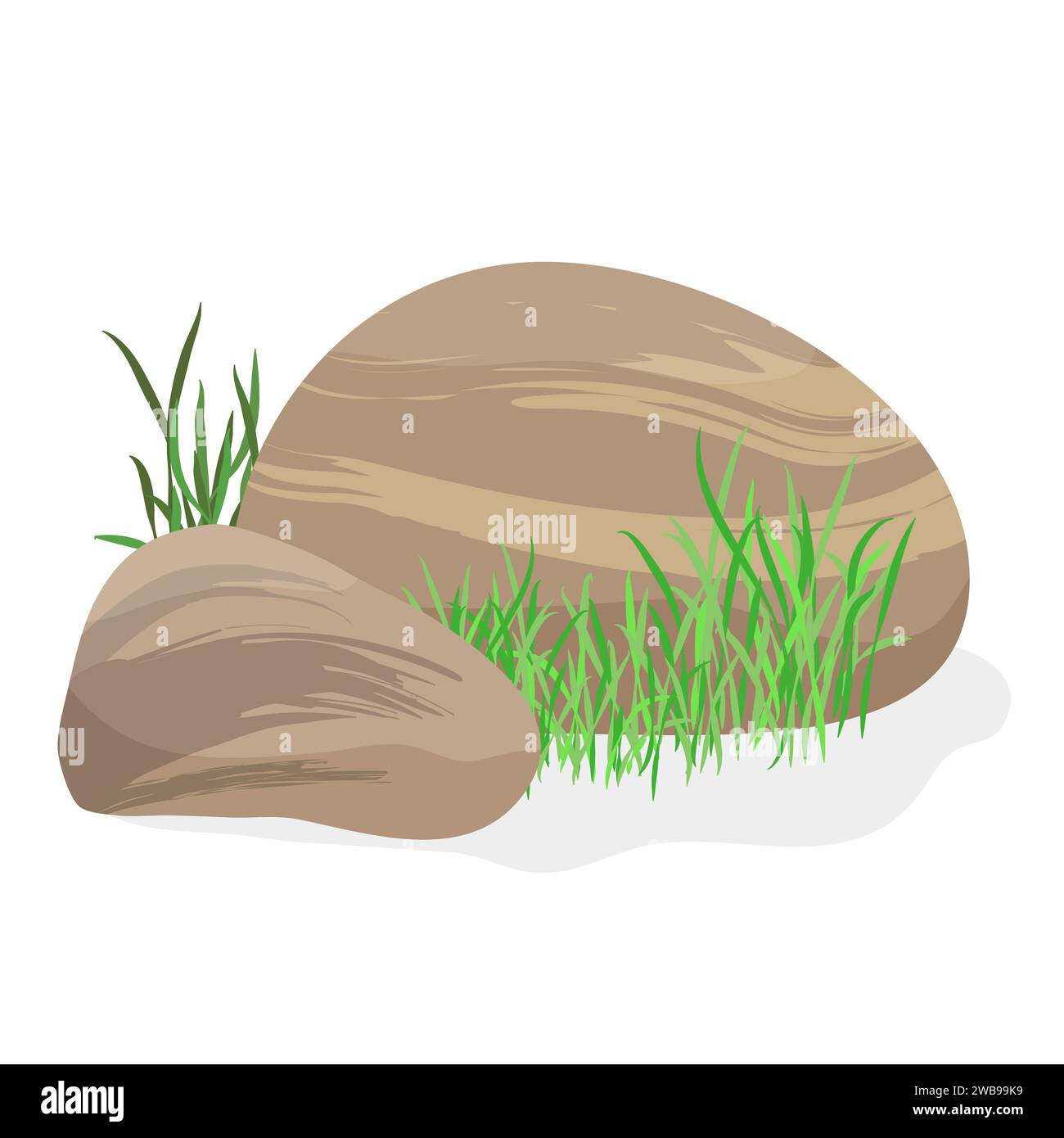 Gray stone with grass. Landscape design, boulders with plants, nature ...