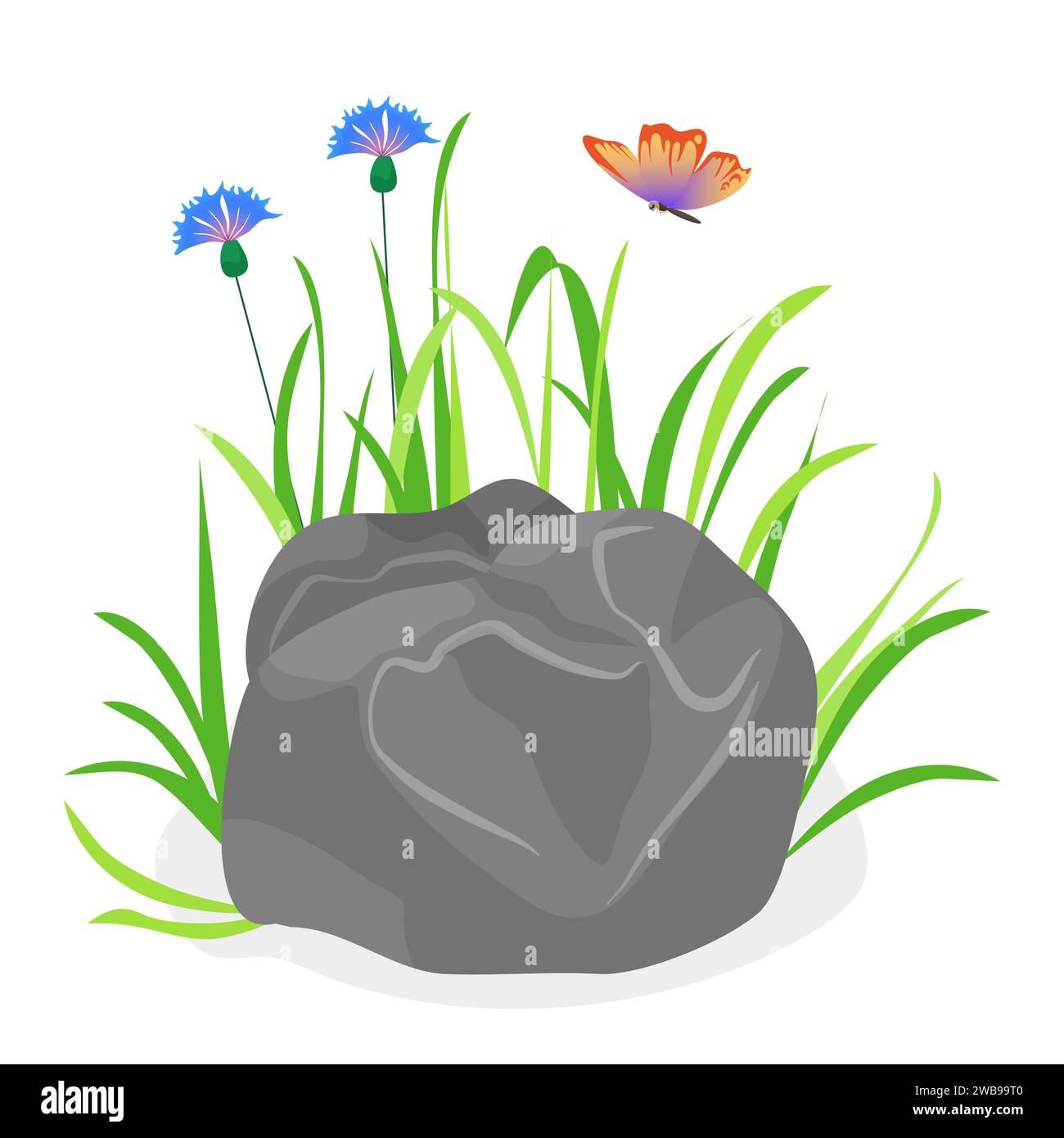 Stone with flowers. Landscape design, boulders with plants, nature ...