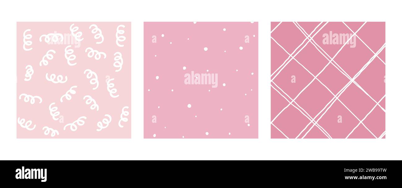 Simple Geometric Hand Drawn Irregular Patterns. Pink Doodle Checkered ...