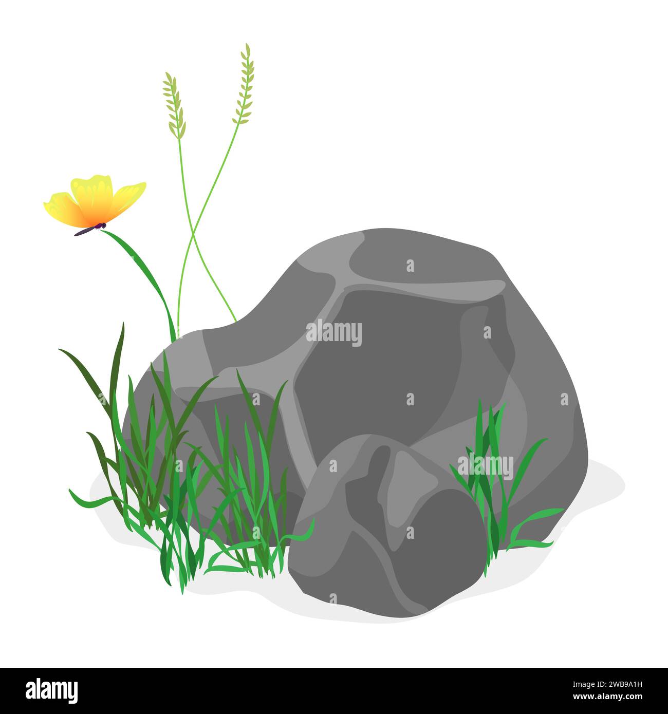 Nature stone with grass. Landscape design, boulders with plants, nature ...