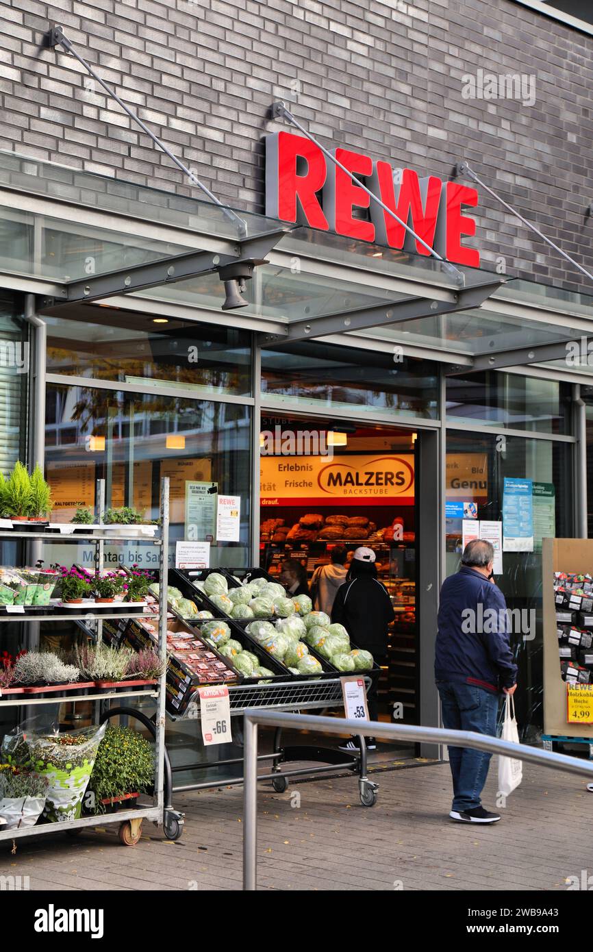 GELSENKIRCHEN, GERMANY - SEPTEMBER 17, 2020: People shop in Rewe ...