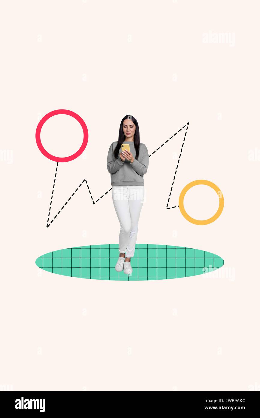 Creative vertical picture collage young businesswoman freelancer ...
