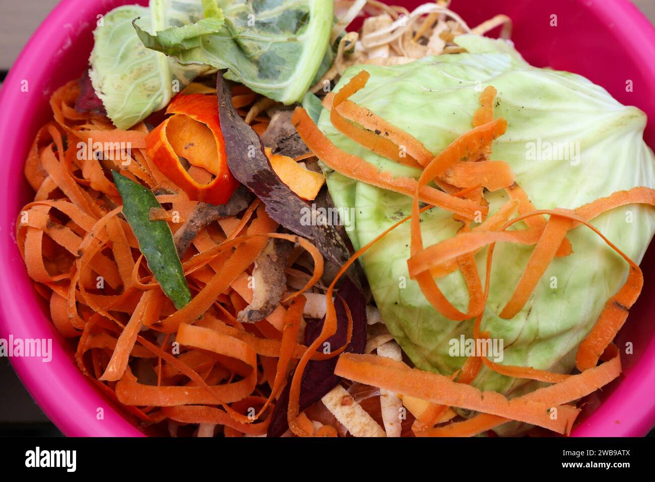 Domestic organic waste. Pieces and peels of vegetables and fruit for ...